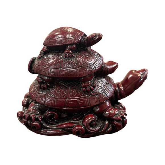 Other | Vtg Carved Red Resin Chinese Stacked Lucky Turtles Feng Shui ...